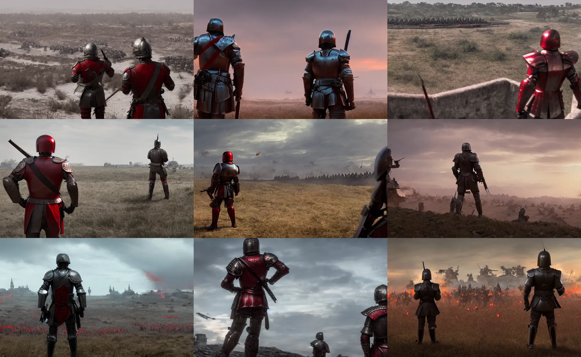 cinematic view from behind a medieval commander | Stable Diffusion ...