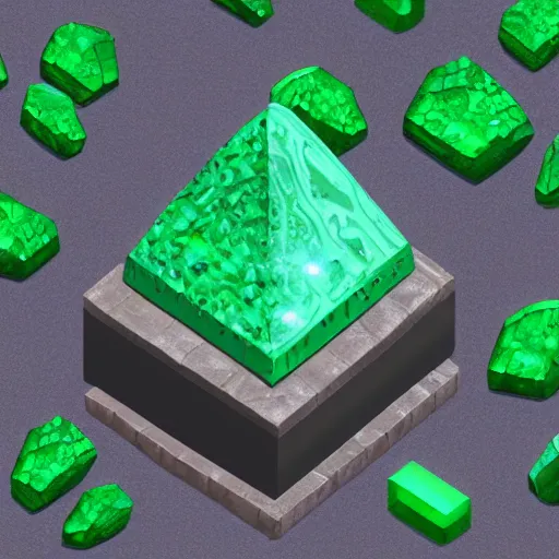 isometric view of a big stone with encrusted emeralds | Stable Diffusion | OpenArt