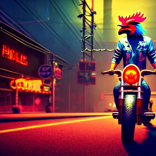 a biker in a high - quality rooster mask and a bat in | Stable ...