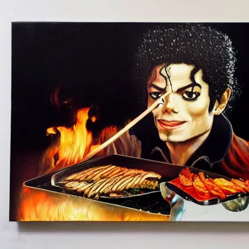 michael jackson cooking a bbq, abstract oil painting | Stable Diffusion ...