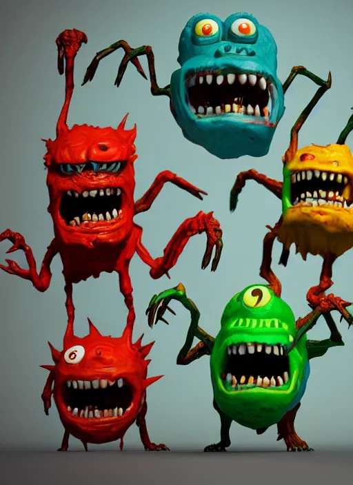 multiple 3D hungry monsters in the style of | Stable Diffusion | OpenArt