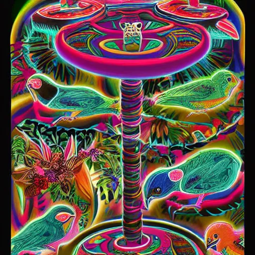 psychedelic zoetrope of tropical birds, poster art | Stable Diffusion