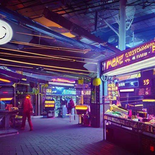 a market stall at a futuristic cyber punk trade show | Stable Diffusion ...