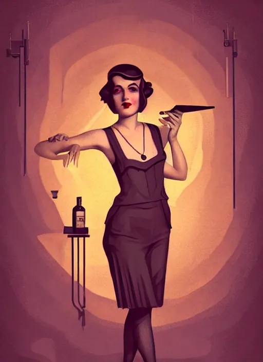 a young woman as a beautiful barmaid, cozy dark 1920s | Stable ...
