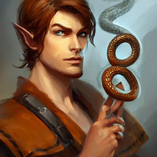 hansome hal - elf, holding a snake, well dressed, | Stable Diffusion ...