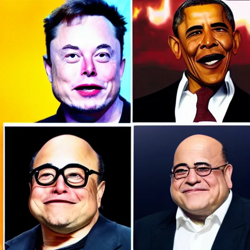 elon musk + obama + jeff bezos + jack black + danny | Stable Diffusion