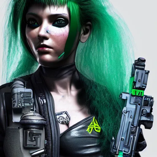 cyberpunk girl with green hair and with a snipe rifle, | Stable ...