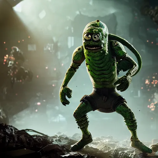 pickle rick in Gears of War, splash art, movie still, | Stable ...