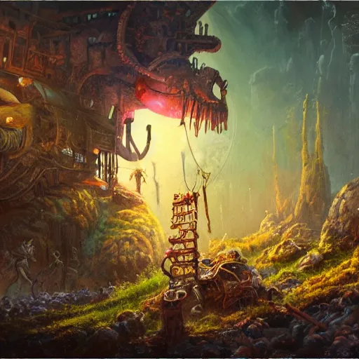 humans exploring ancient post - apocalyptic planet, | Stable Diffusion