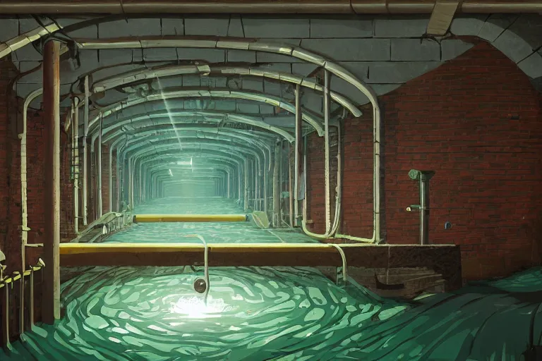 Simon Stalenhag concept art of wet underground sewer | Stable Diffusion ...