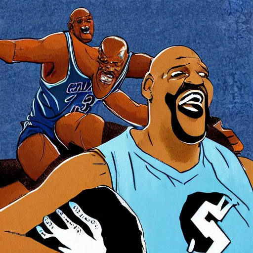 shaquille o'neal tackling godzilla, cartoon digital art | Stable ...