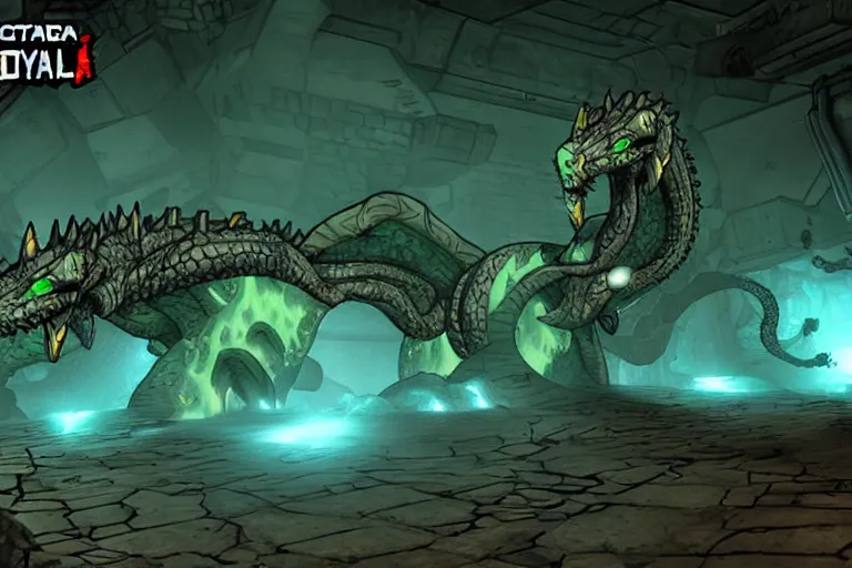 Draconic hydra in a radioactive cavern, borderlands | Stable Diffusion ...