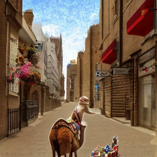A cute mouse riding a camel through a narrow street | Stable Diffusion ...