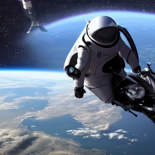 elon musk riding motorcycle in space, hd photo | Stable Diffusion