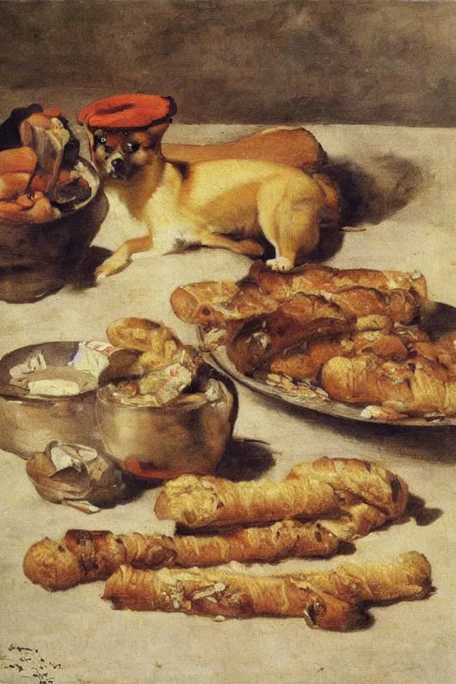 a portrait of a shiba inu dog eating a baguette in | Stable Diffusion ...
