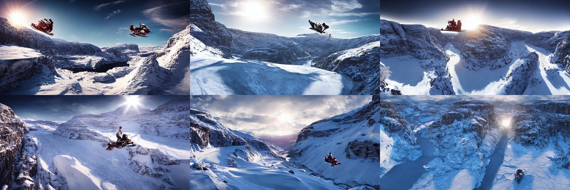 “an epic snowmobile jump over a canyon, Norway, | Stable Diffusion ...