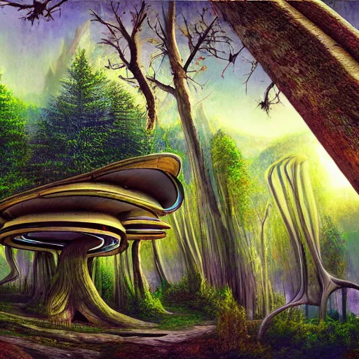 fancy futuristic treehouse in alien woods surrounded | Stable Diffusion ...
