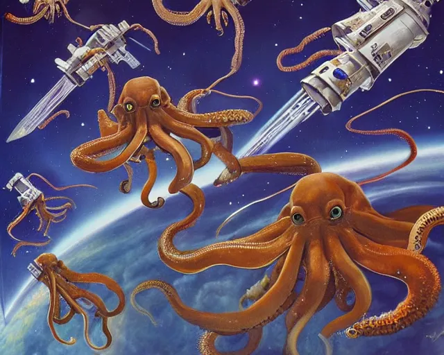 epic portrait of 3 octopuses fighting in space, | Stable Diffusion | OpenArt
