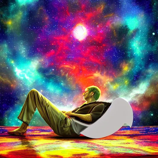 a peaceful man relaxing in the cosmos by David Normal, | Stable ...