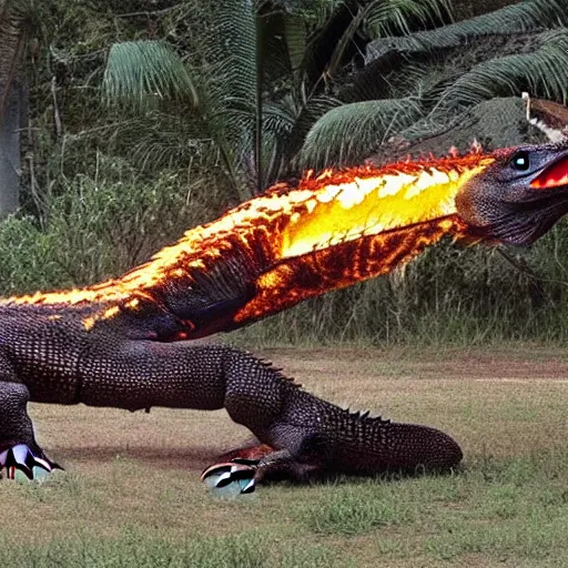 An enormous monitor lizard made of fire. It has wings | Stable Diffusion