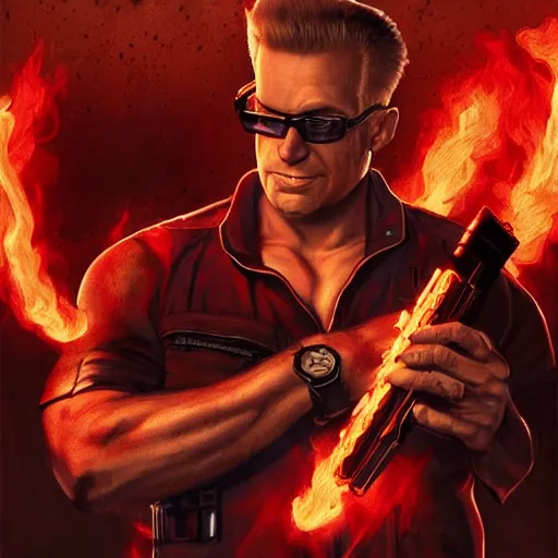 full body shot of Duke Nukem 3D, handsome, flames in | Stable Diffusion ...