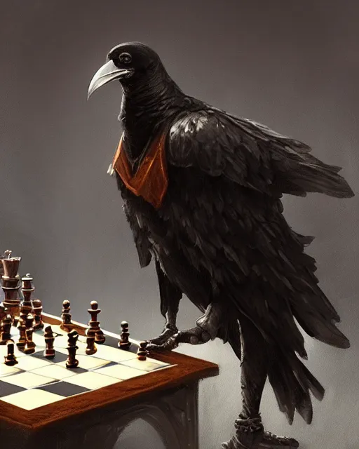 oil painting of Anthropomorphized raven playing chess, | Stable ...