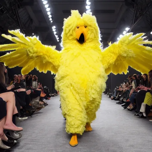 big bird walking the runway at Paris Fashion Week | Stable Diffusion
