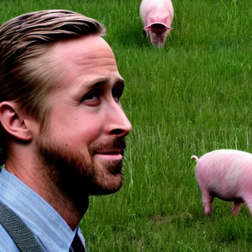 ryan gosling, photo, background is a field filled with | Stable ...