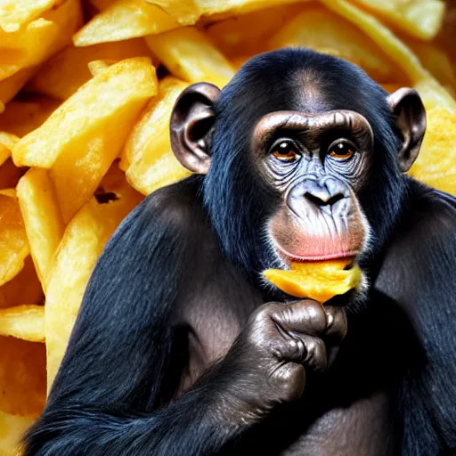 chimpanzee with crown eating cheesy garlic chips | Stable Diffusion ...