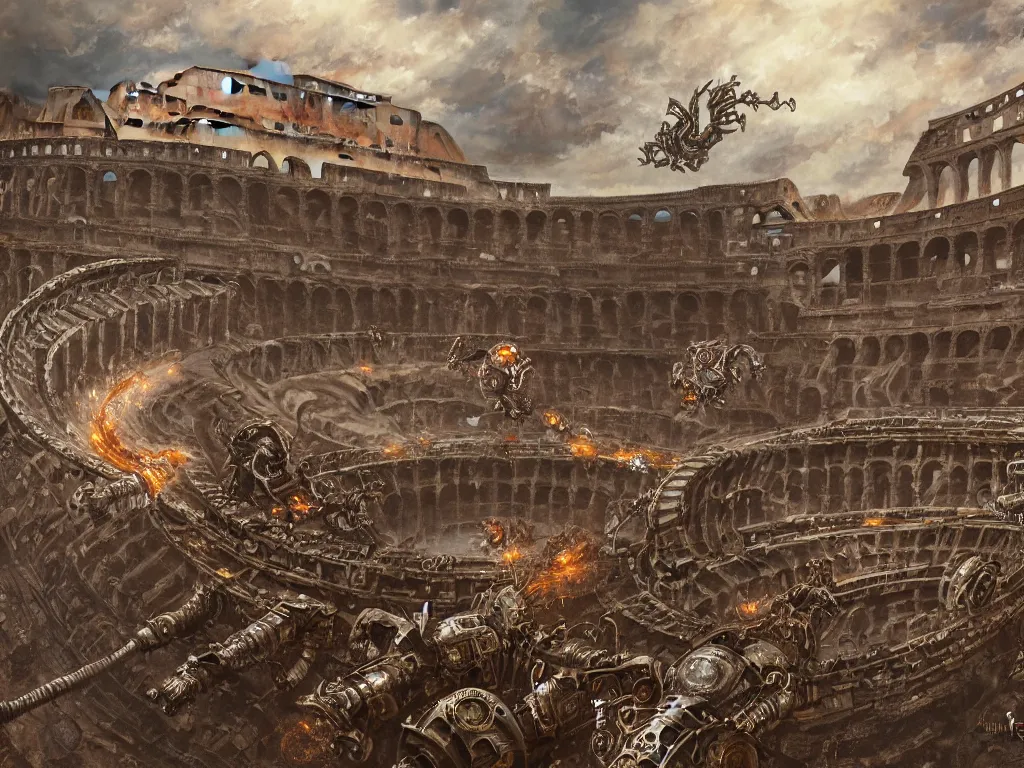 pair of robot steampunk dragons fighting each other in | Stable ...