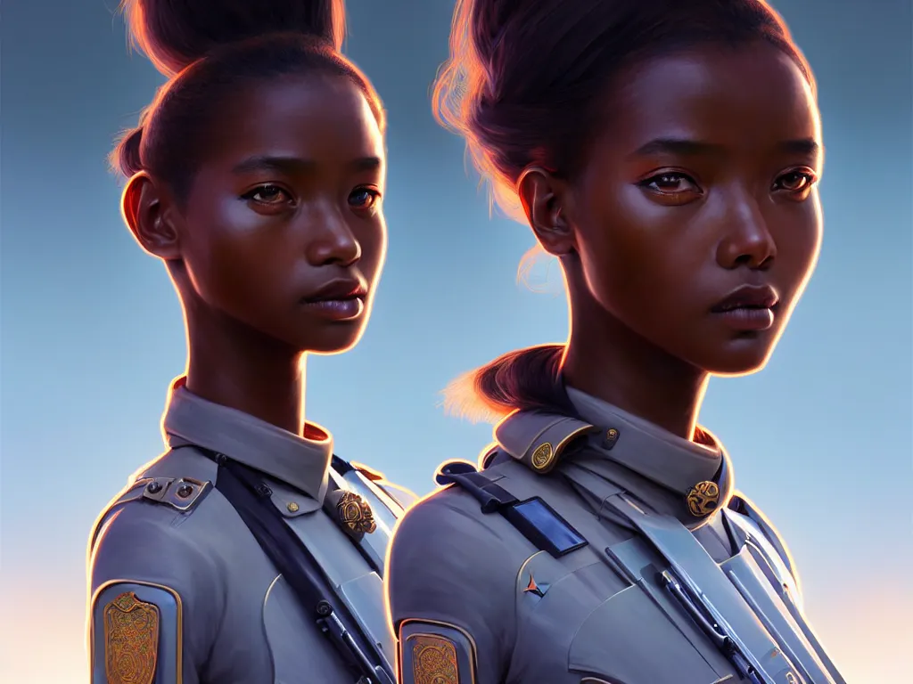 portrait futuristic madagascar police uniform girl, at | Stable ...