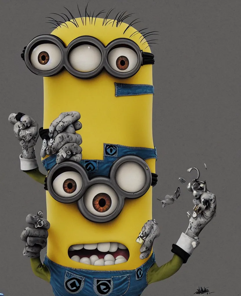 a creepy Minion from Despicable Me, eating a person, | Stable Diffusion