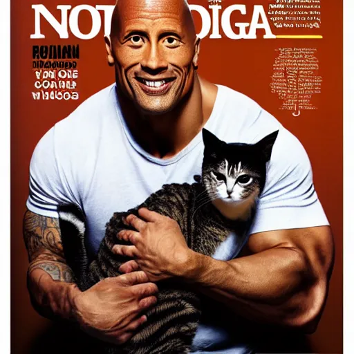 dwayne johnson petting a cat, cover of national | Stable Diffusion ...