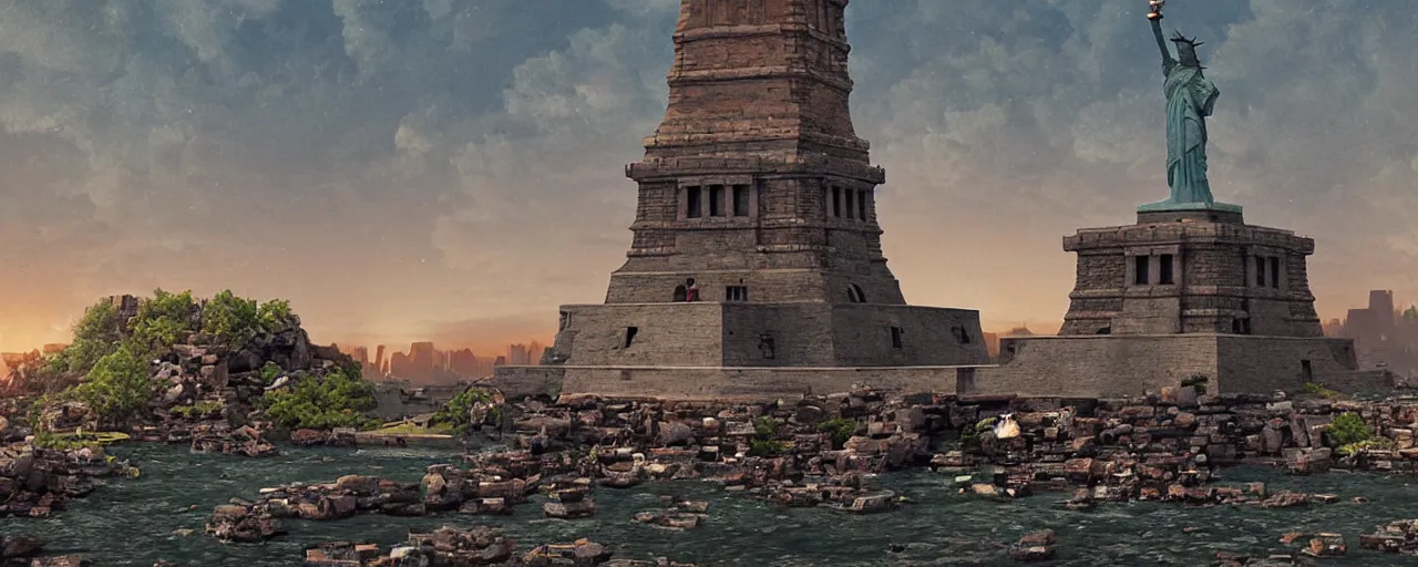ancient ruins of a statue of liberty half buried, [ | Stable Diffusion ...
