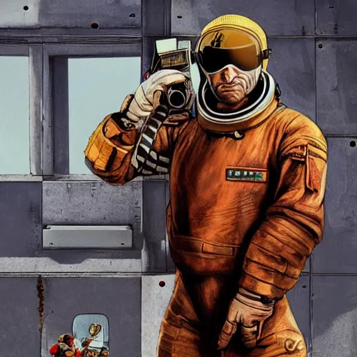 [Leather and rust cosmonaut holding a checkered flag, | Stable ...