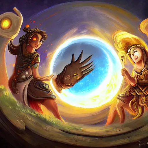 sun and moon merging spell, hearthstone art style, | Stable Diffusion ...