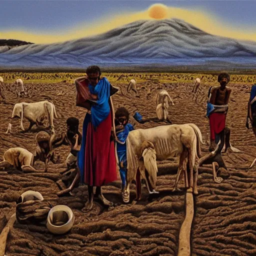 a hyperrealistic acrylic painting of the 1984 famine | Stable Diffusion ...