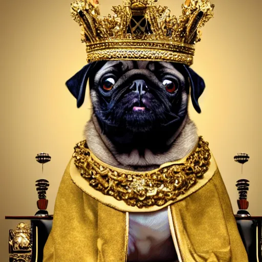 4 k, realistic, extra detail, pug wearing royal robes | Stable ...