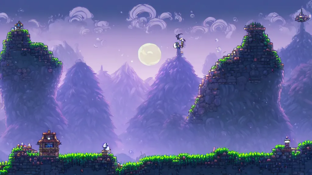 side scrolling castle landscape, studio ghibli, sharp, | Stable Diffusion