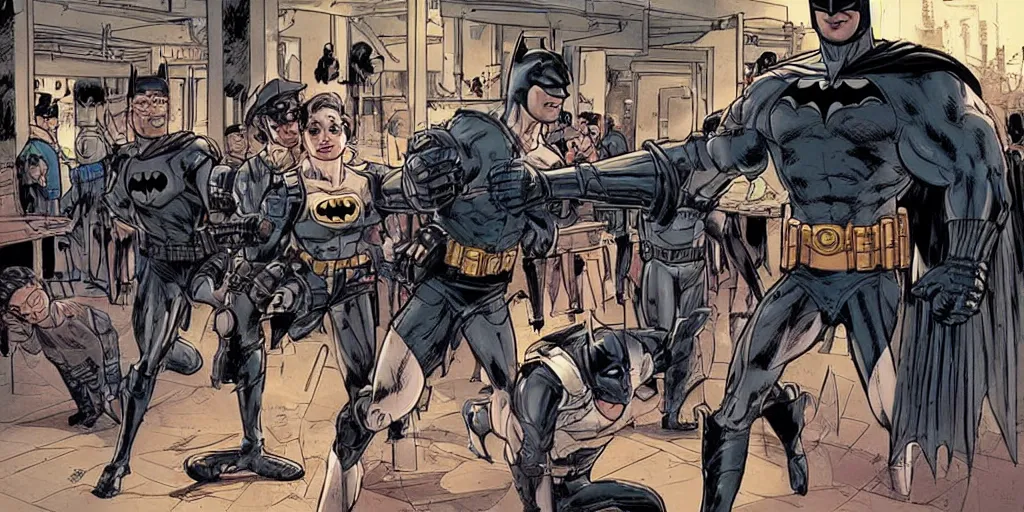 Batman teaching mall-cops ballet. Epic painting by | Stable Diffusion ...
