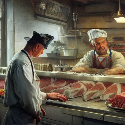 Portrait of a butcher at his butcher shop, digital | Stable Diffusion ...