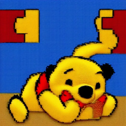Winnie the Pooh, pixel art, lounging on the beach | Stable Diffusion ...