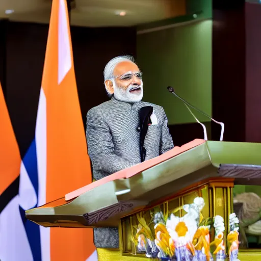 pm cat sitting over a podium addressing india, ani, | Stable Diffusion ...