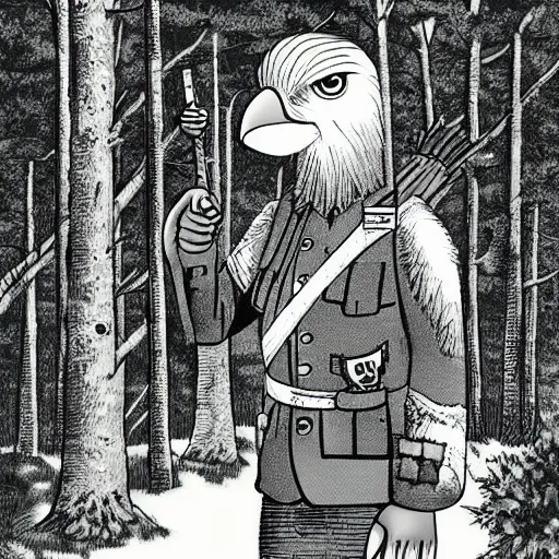 illustration anthropomorphic bird soldier saluting an | Stable Diffusion