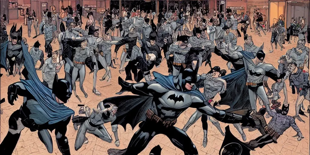 Batman teaching mall-cops ballet. Epic painting by | Stable Diffusion ...