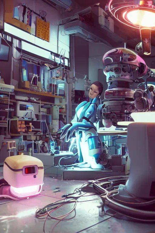 full body closeup of pretty girl working in a small | Stable Diffusion ...