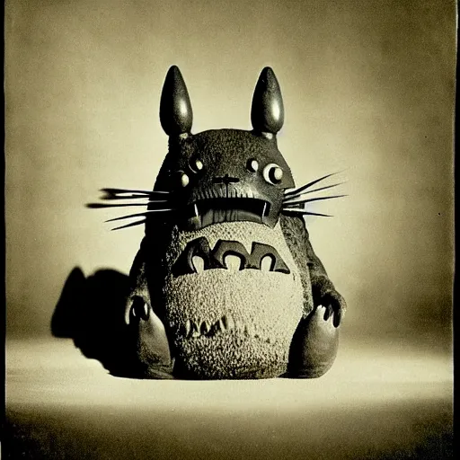 vintage photograph of a terrifying totoro with glowing | Stable ...