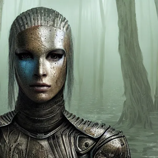 female knight treking in the swamp, dressed, blonde | Stable Diffusion ...