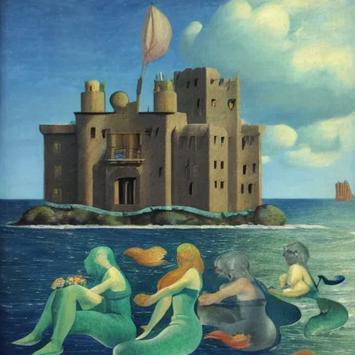 a sea-fortress surrounded by mermaids by Raphael, | Stable Diffusion ...