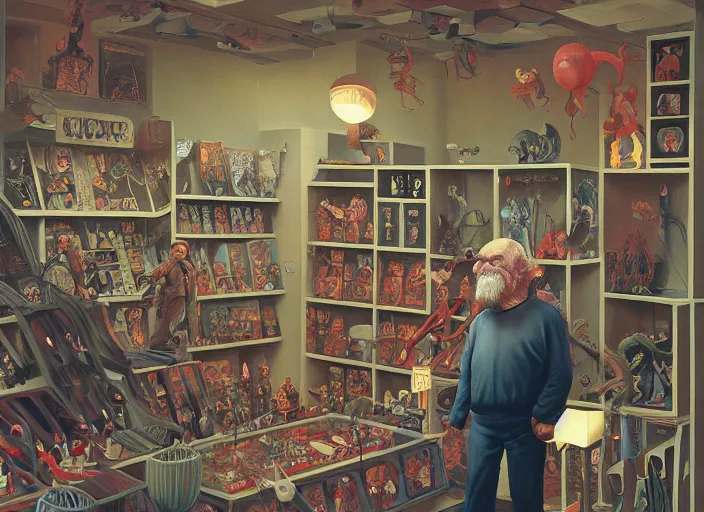 A grumpy man with a knife in his hand stands in a toy | Stable ...